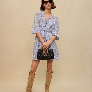 Maje | Dresses | Blue Floral Print Belted Baby Doll Dress | Poshmark